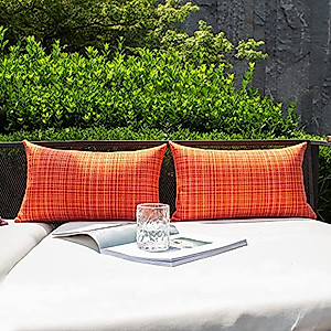 Kevin Textile Pack of 2 Decorative Outdoor Waterproof Fall Throw Pillow Covers Autumn Decorative Lumbar Pillowcases Modern Cushion Cases for Patio Couch Bench 12 x 20 Inch Orange