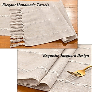 Wracra Rustic Linen Table Runner Farmhouse Style Table Runners 72 inches Long Embroidered Fall Table Runner with Hand-Tassels for Party, Dresser and Dining Room Decorations(Light Coffee, 13"×72")