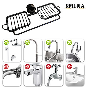 RMENA Faucet Sponge Holder Kitchen Sink Organizer – Sink Sponge Holder Faucet Drain Rack with Sponge and Cleaning Brush – Kitchen Caddy Sink Organizer for Kitchen Sink Accessories, Sponge, Dish Soap