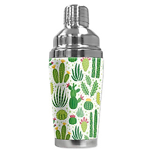Mugzie MAX 20 Ounce Stainless Steel Cocktail Shaker - Martini Shaker with Wetsuit Cover - Cactus