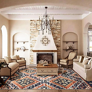 BESTSWEETIE 9x12 Area Rugs, Washable 9x12 Rug, Non Slip Floor Carpet, Low Pile Water Repellent,Ultra Soft Moroccan Rugs for Living Room Bedroom Indoor-Orange/Brown