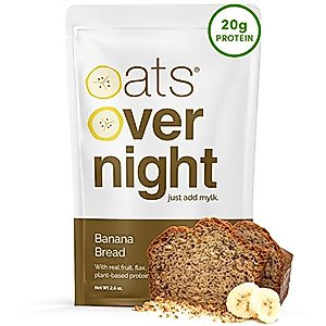 Oats Overnight - Banana Bread - Vegan, 20g Protein, High Fiber Breakfast Shake - Gluten Free, Non GMO Oatmeal (2.6 oz per meal) (8 Pack)