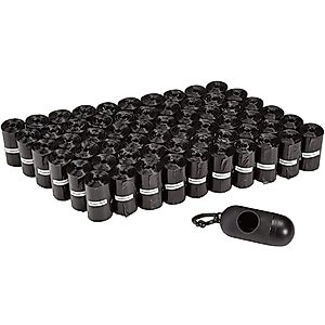 Amazon Basics Dog Poop Leak Proof Bags with Dispenser and Leash Clip, Unscented, 900 Count, 60 Pack of 15, Black, 13 Inch x 9 Inch