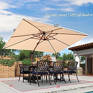 PURPLE LEAF 9' X 12' Double Top Deluxe Wood Pattern Rectangle Patio Umbrella Offset Hanging Umbrella Outdoor Market Umbrella Garden Umbrella, Beige