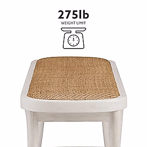 Linon White Bentwood Natural Woven Rattan Seat Hank Bench, White & Natural