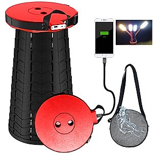 Arcwares Portable Charging Stool with Power Bank and USB Nightlight, Collapsible Retractable Folding Camping Stool Seat for Indoor Outdoor, 4400 mAh Charger for iPhone Android