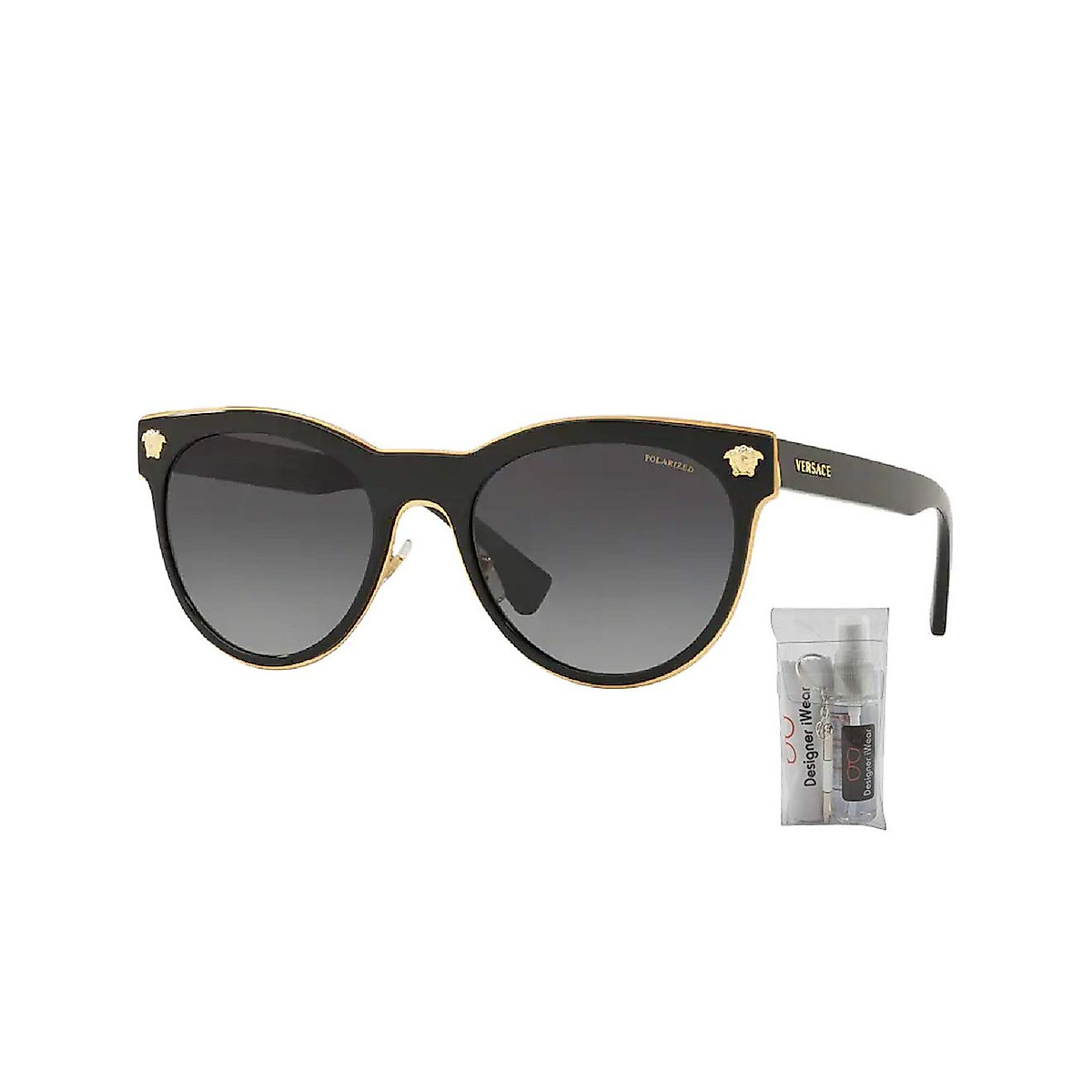 Versace VE2198 MEDUSA CHARM Round 1002T3 54M Black/Grey Gradient Polarized Sunglasses For Women+ BUNDLE With Designer iWear Eyewear Kit