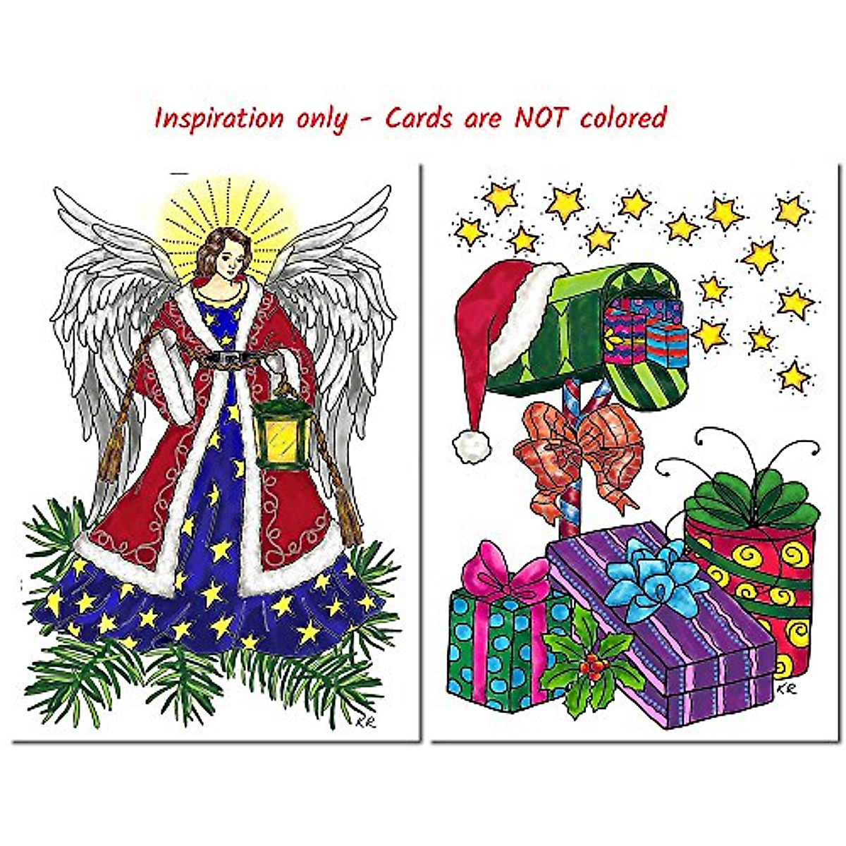 Art Eclect Christmas Coloring Cards for Adults, 12 Cards with 12 Unique Designs, 6 Red and 6 Green Envelopes Included (Christmas B1)