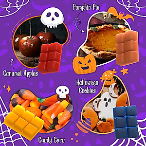 SoulOrigin Halloween Scented Wax Melts, Scented Soy Wax Cubes Set for Caramel Apples, Pumpkin Pie, Candy Corn, Halloween Cookies, Chocolate Bars, Popcorn Balls, Caramel Corn, Halloween Gummy Candies