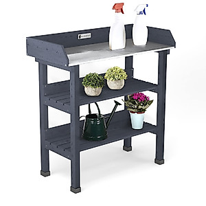 Elevens Outdoor Potting Bench Tables with Wheels,Planting Bench Potting Table with Drawer and Hooks for Patio Yard Lawn(Grey)