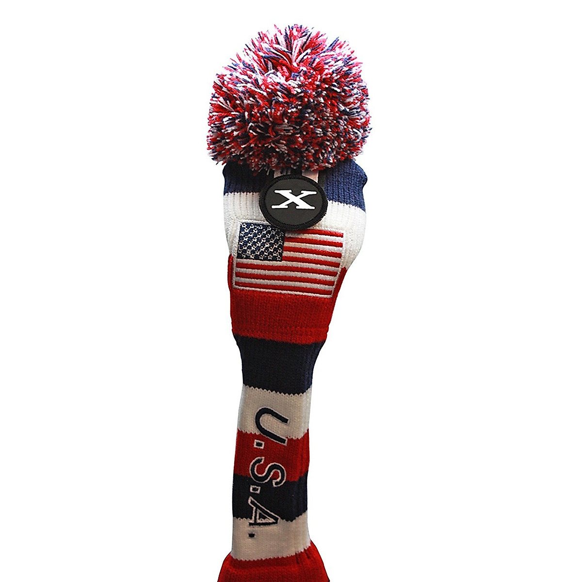 USA Majek Golf Driver 1 3 5 X Fairway Woods Headcovers Pom Pom Knit Limited Edition Vintage Classic Traditional Flag Stars Red White Blue Stripes Retro Head Cover Fits 460cc Drivers and 260cc Woods