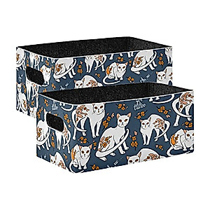 Cat Tattoo Storage Basket Felt Storage Bin Collapsible Felt Storage Empty Gift Baskets Organizer for Kids Bedroom Magazine