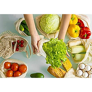 WHITEWRAP Reusable Mesh Bags with Drawstrings | 10”x18” Large |6-Pack |Eco Friendly Bags, Food Storage, Natural Cotton, Biodegradable Fabric Bags, Snack Bags, Cloth Bags, Gift Bag for Halloween