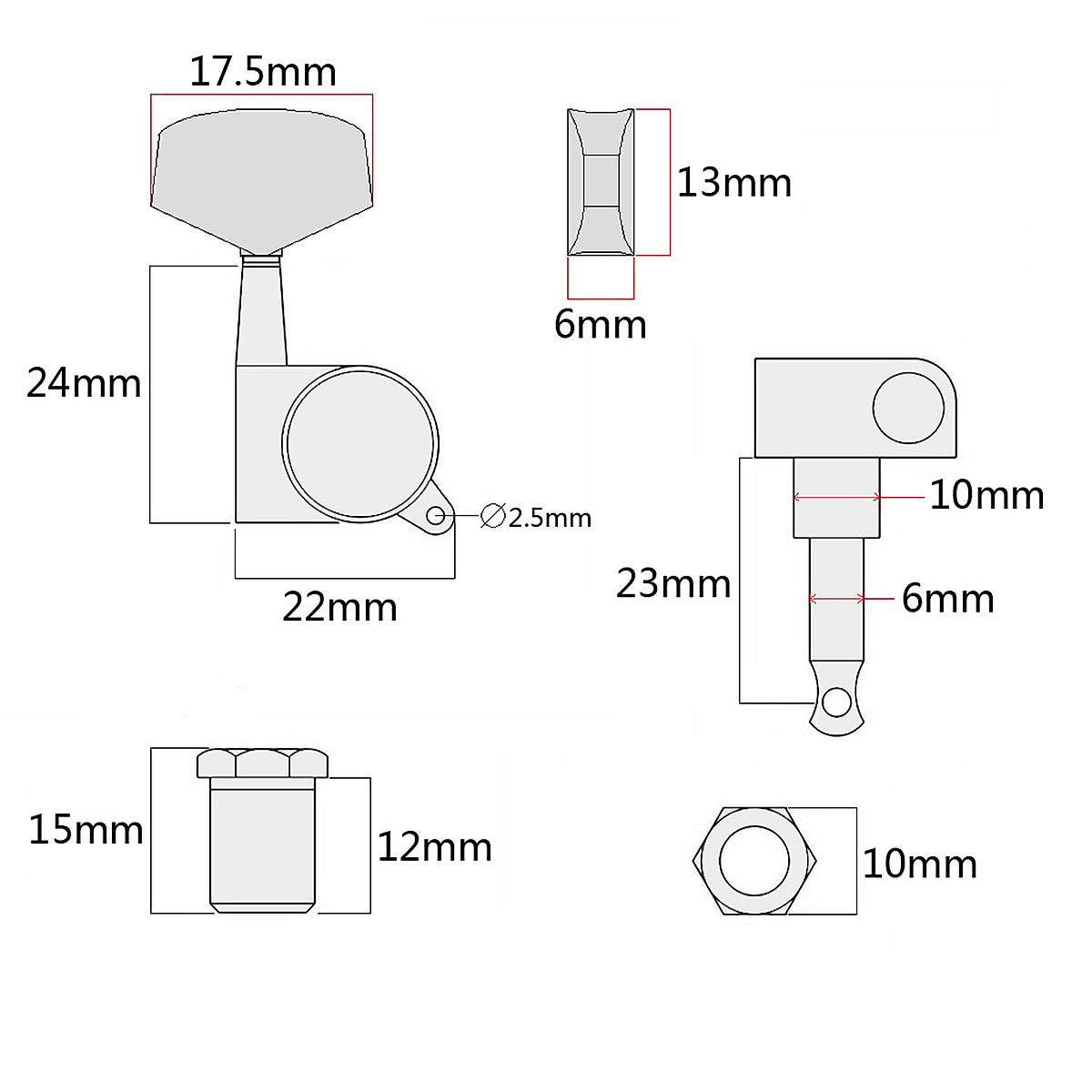 Guitar Tuners Machine Heads, 6R Guitar Tuning Pegs Tuning Keys String Pegs for Acoustic & Classical Guitar
