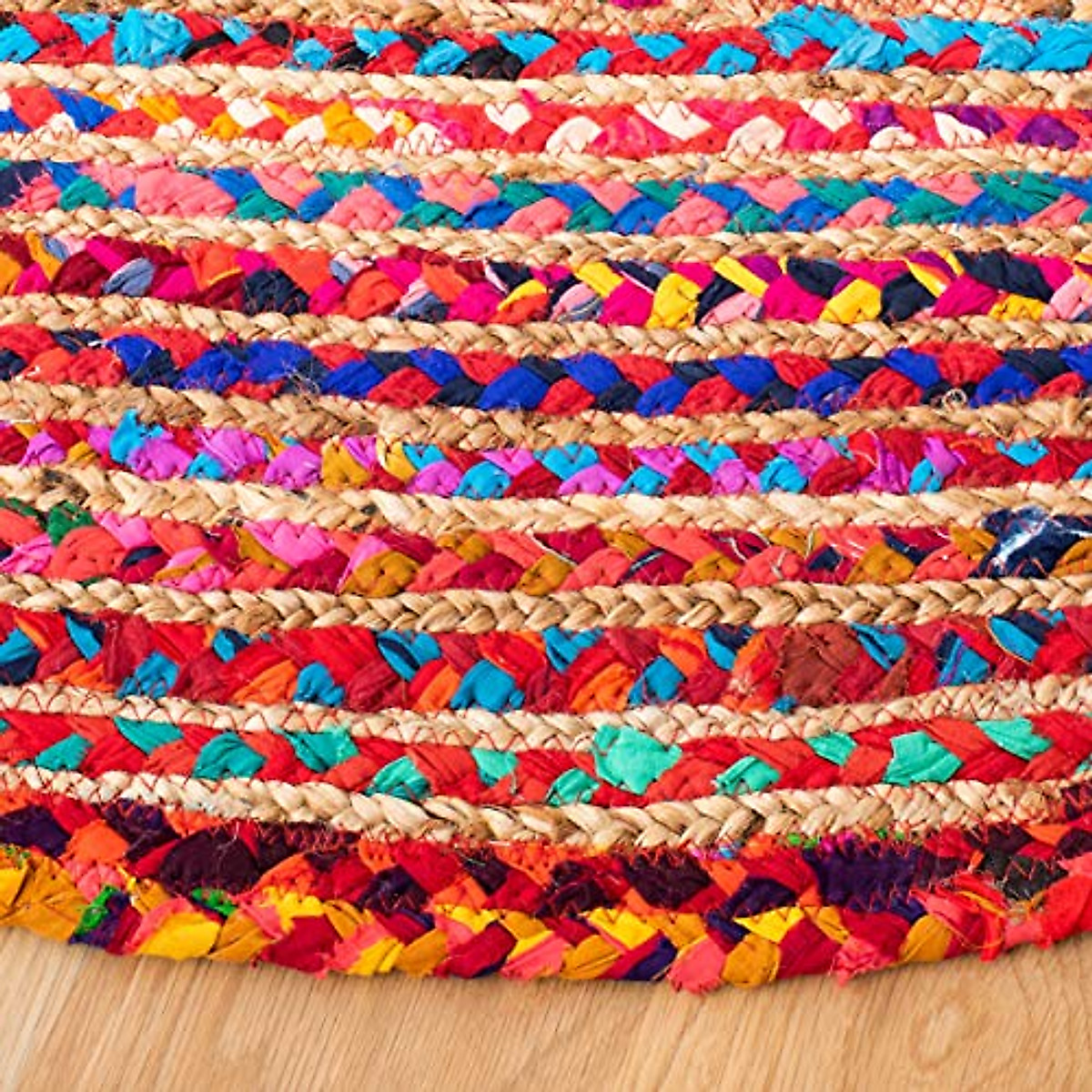 SAFAVIEH Braided Collection 4' x 6' Oval Pink / Sage BRD265U Handmade Boho Reversible Cotton & Jute Area Rug