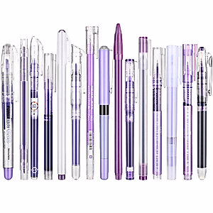 15 Pieces Purple Color Gel Ink Pen Set Quick-Drying, Liquid Ink Rollerball, Medium Point Fluorescent Purple Pens for Offices Schools Stationery Supplies Children Students Teacher