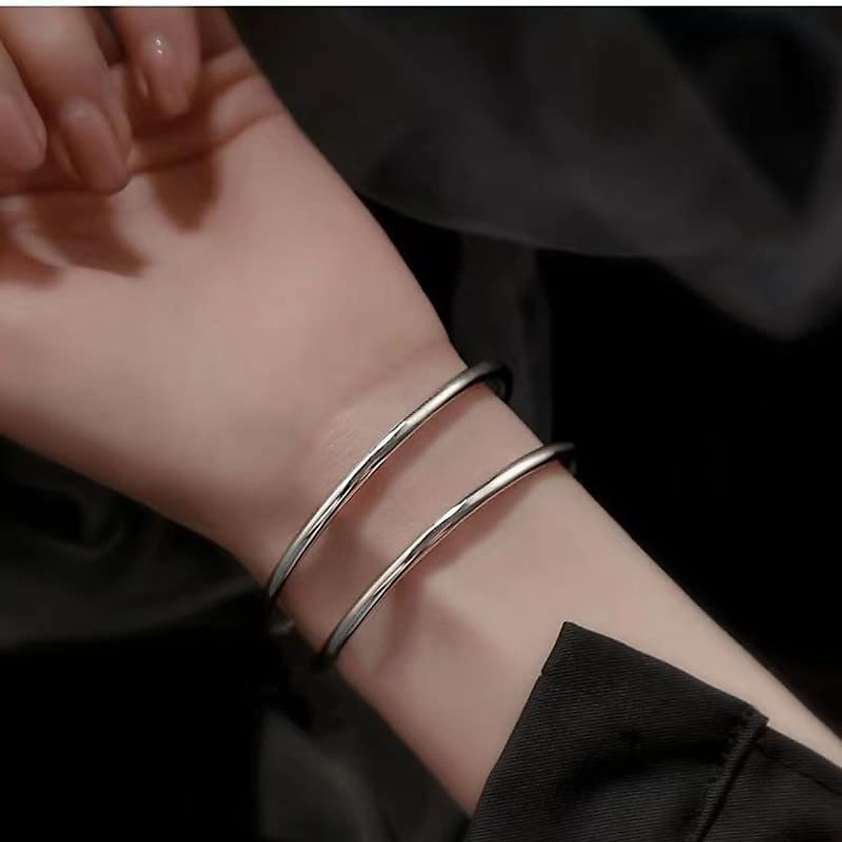 Sterling Silver Bangle Bracelets for Women,Fashion Jewelry Simple Adjustable 925 Silver Cuff Bangles for Women Mom Wife Valentine Mothers Day Gift