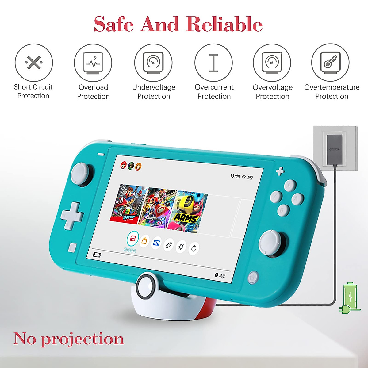 Antank Tiny Charging Dock Compatible with Nintendo Switch/Switch Lite, Portable Docking Station Easy for Travel - White & Red