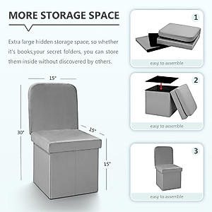 B FSOBEIIALEO Velvet Storage Ottoman with Seat Back, Footstool Shoes Bench Folding Chair, Room Organizer Cube Box (Teal, Large)