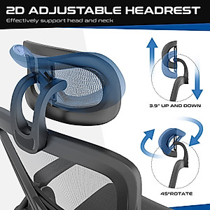 Laziiey Home Office Desk Chairs Ergonomic Chair with Lumbar Support Flip Up Arms Mesh Computer Chair with Comfortable Wide Seat Adjustable Headrest (Black)