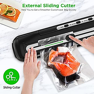 Vacuum Sealer Food Vacuum Sealer Machine with Built-in Cutter，One-Touch Automatic Food Sealer with External Vacuum System for Storage Both Dry and Moist Foods, Vacuum Bags Included