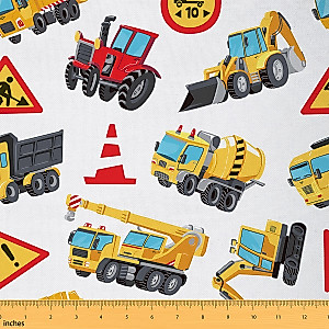 Cartoon Excavator Fabric by The Yard Cute Tractor Construction Vehicle Fabric for Kids Teens Boys Outdoor Equipment Trucks Decor Fabric for DIY Upholstery and Home Accents 1 Yard,36" L x 59" W