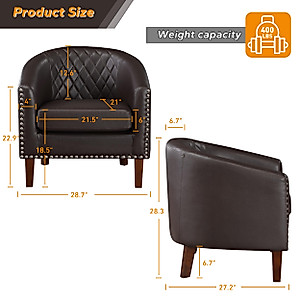 Prilinex Comfy Barrel Accent Chair Set of 2 - Faux Leather Living Room Chair Club Chair with Cushion, Diamond Grid Backrest & Nailhead Trim, Guest Chair for Office, Bedroom & Waiting Room, Brown