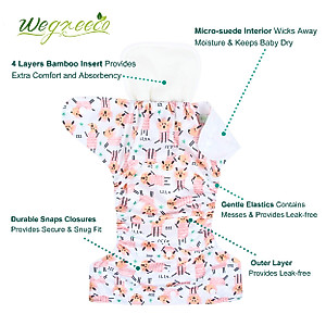 wegreeco Washable Reusable Baby Cloth Pocket Diapers Cool Animal Bundle with Diaper Liners and Cloth Diaper Bags