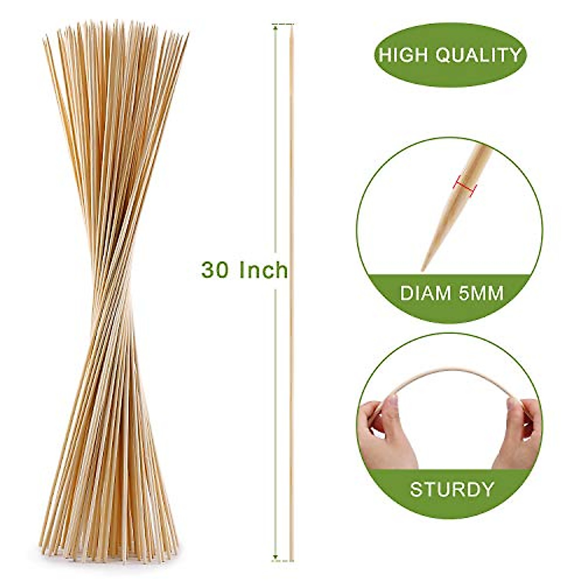120 PCS Bamboo Marshmallow Roasting Sticks, SMores Skewers for Fire Pit, Extra Long 30 Inch Heavy Duty 5mm Thick Wooden SMores Sticks for Open Fire Pits Roaster Barbecue Hot Dog Camping Kebab Sausage
