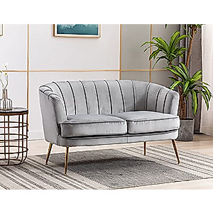 Artechworks Contemporary Velvet Loveseat Chair with Gold-Finished Metal Legs, 2-Seat Sofa for Living Room, Bedroom, Home Office, Grey