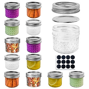SRNRUS Small Mason Jars 4 oz with Lids and Bands, 12 Pack Regular Mouth Mason Jar Mini Glass Canning Jars for Jelly, Jam, Honey, Wedding Favors, Shower Favors and Home Decor (4 ounce)