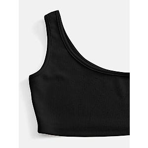 Verdusa Women's One Shoulder Tank Top and Lounge Shorts 2 Piece Tracksuit Set Black M