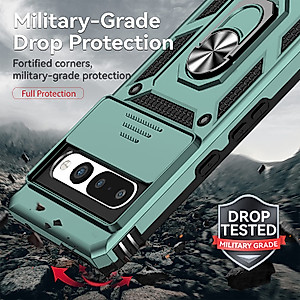 ALYBIT Compatible with Google Pixel 7 Pro Case with Screen Protector & Slide Camera Cover Built-in Ring Kickstand Magnetic Heavy Duty Rugged Shockproof Protective Google Pixel 7 Pro Phone Case -Green