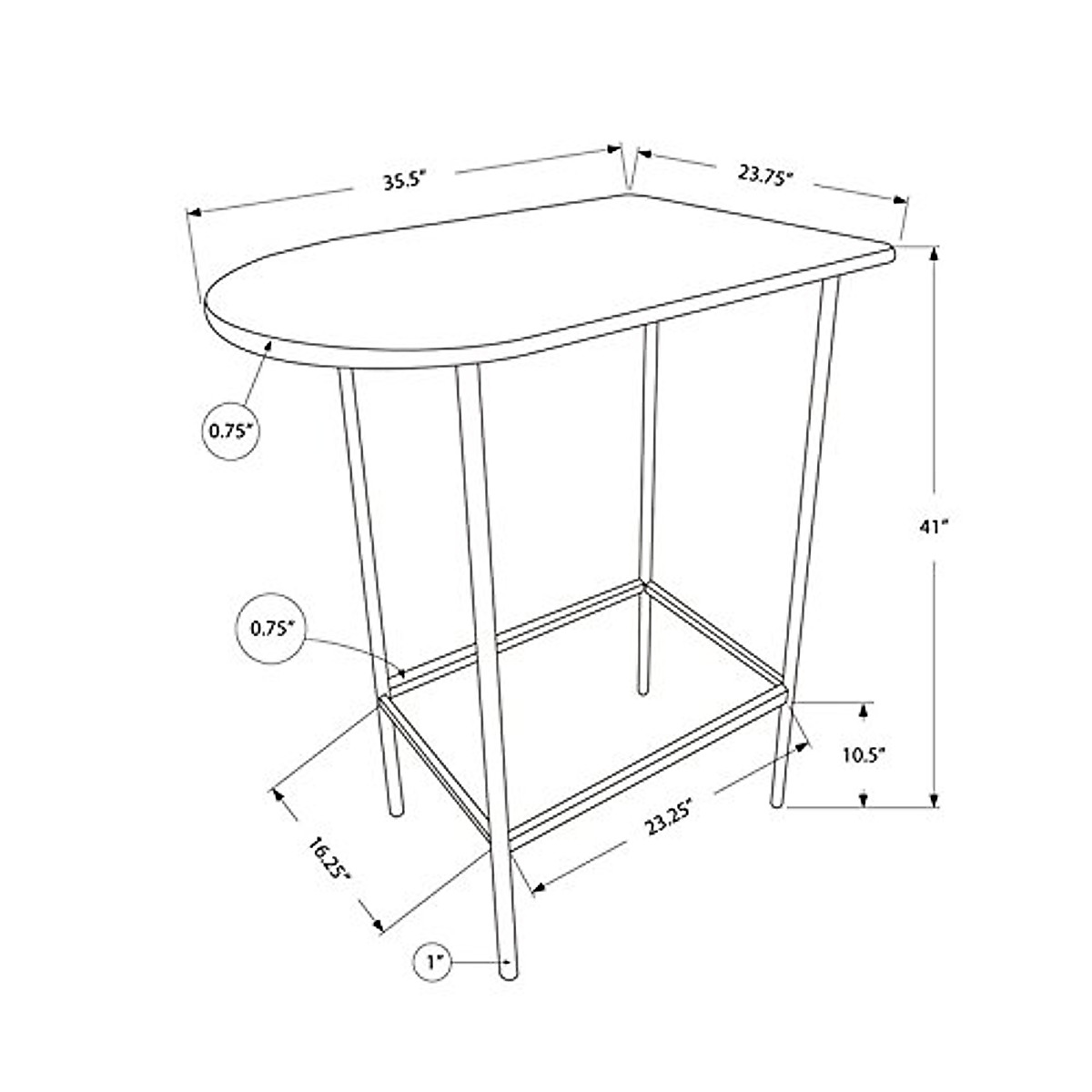 Monarch Specialties 2335 Table, Height, Pub, 36" Rectangular, Small, Kitchen, Laminate, Black, Grey, Contemporary, Modern Home Bar-24"X 36" Silver Metal Spacesaver, 35.5" L x 23.75" W x 41" H