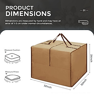 boyspringg Outdoor Cushion Storage Bag, 420D Waterproof Fabric, Outdoor Cushion Storage, 32'' x 32'' x 24'', Patio Cushion Storage Bag for Outdoor Furniture,Cushion,Pillow etc.（Brown）