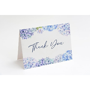 Wildflower Hydrangea Thank You Cards Notes Bridal Shower Baby Sprinkle Birthday Party Office Event Celebration Thanks Watercolor Hand Painted Indigo Blue Letter Writing Floral Flowers (24 count)