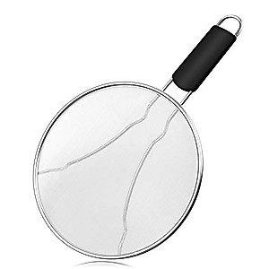 KUFUNG Splatter Screen for Frying Pan - Stops Almost 100% of Hot Oil Splash - Large 13" Stainless Steel Grease Guard Shield and Catcher (13 Inch, Black)