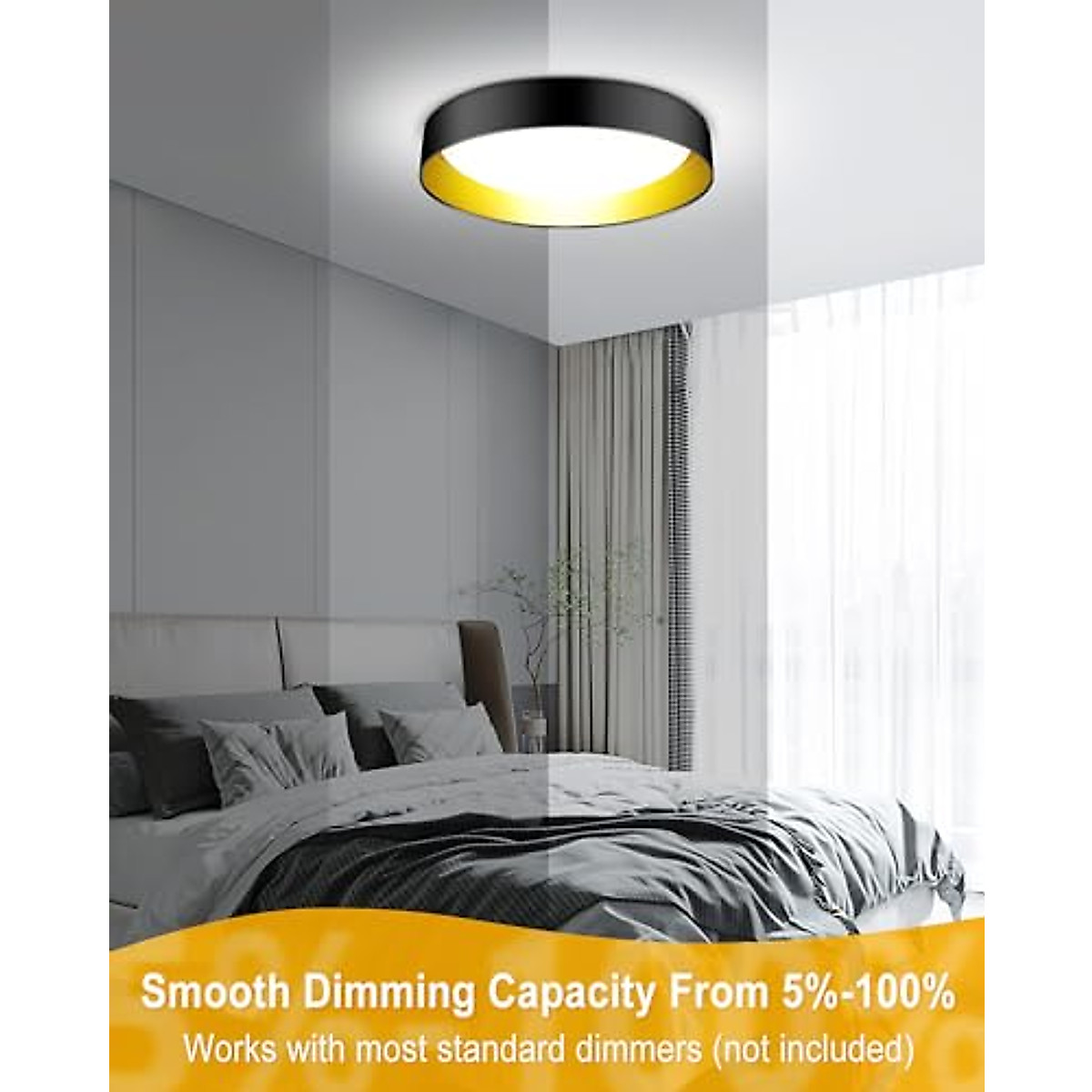 Flush Mount Ceiling Light Fixtures - 2Pack LED Ceiling Light Fixture 30W[375W Equiv] 3000LM Dimmable Bedroom Ceiling Lights, 3000K/4000K/5000K Black Ceiling Light for Bedroom Kitchen Hallway Closet