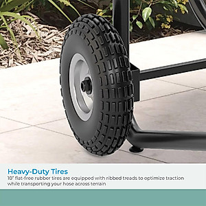 Suncast 200' Pro Hose Reel Cart with Flat-Free Rubber Tires, Outdoor Weather-Resistant Steel Garden Hose Reel Cart, 200' of 5/8" Hose Capacity