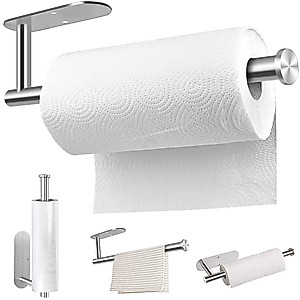MGahyi Paper Towel Holder Wall Mount, Self Adhesive Or Drilling Under Cabinet Kitchen, 13.2 inch Stainless Steel Paper Towel Roll Rack, Towel Roll Hanger for Bathroom(Rectangle-Silver)