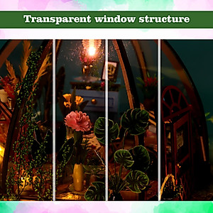 INSGEN DIY Miniature Dollhouse Greenhouse Building Room Kit, Wooden Diorama Book Nook House Kits Build Crafts for Adults, Miniature Street Tiny Library House Making Kit 1:24 Scale
