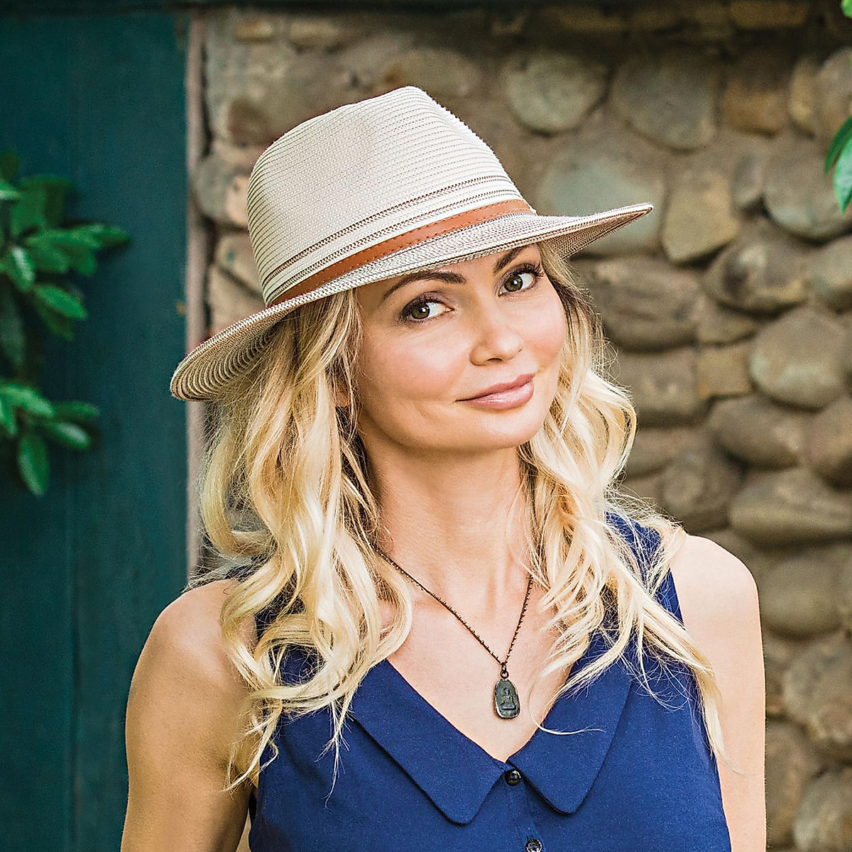 Wallaroo Hat Company Women’s Kristy Fedora – UPF 50+ Sun Protection, Wide Brim, Packable Design and Adjustable Sizing for Medium Crown Sizes – Sun-Smart Hat for Travel and Everyday (Ivory/Stone)