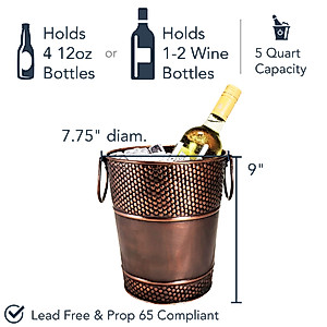 BREKX Berkshire Copper Finish Galvanized Wine Bucket, Leak & Rust Resistant, Sealed Ice and Drink Holder with Handles, 5 Quarts