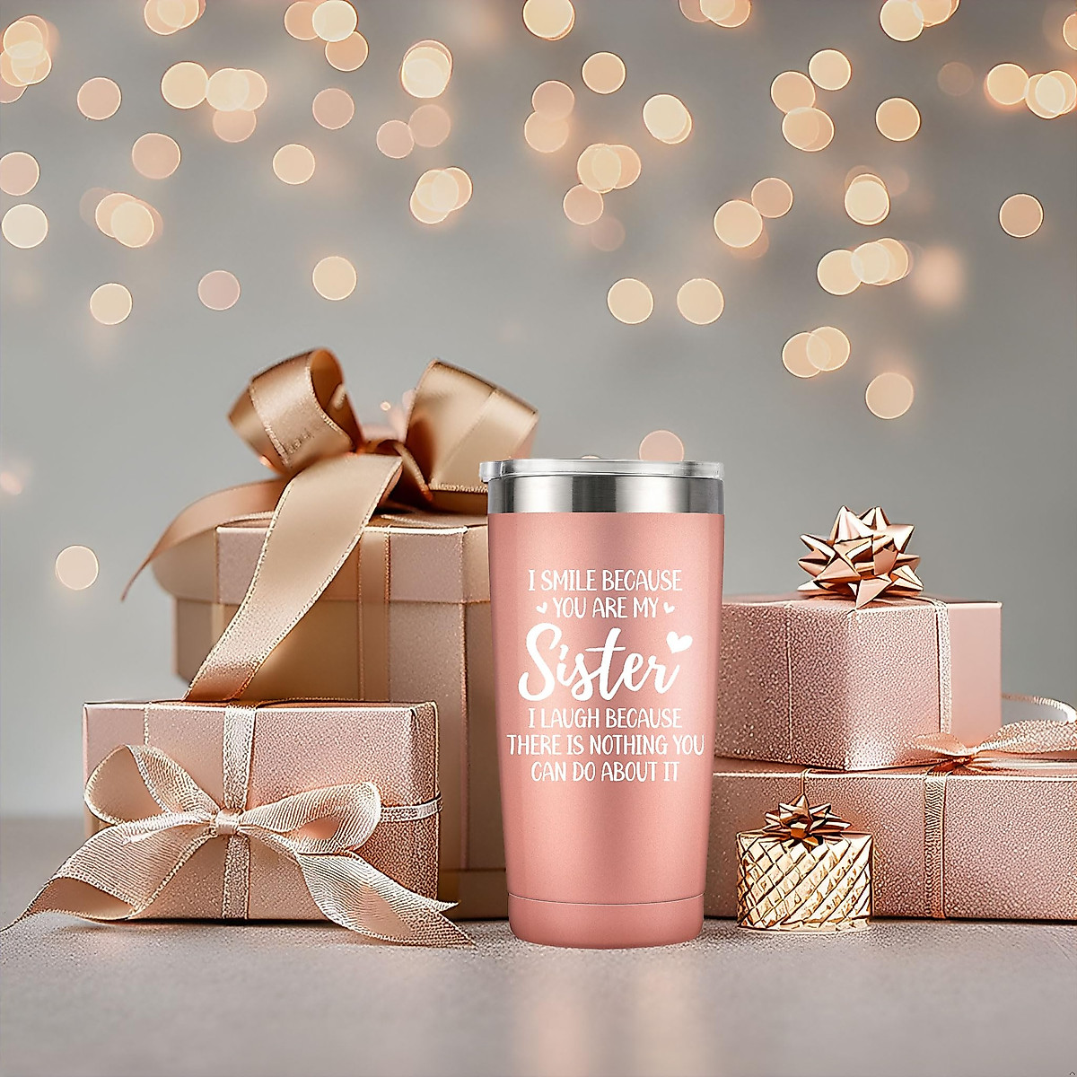 MASGALACC Sisters Gifts from Sister - Birthday Mothers Day Gift for Sisters Christmas Ideas Galentines Day Gifts, Sister Tumbler, 20oz Rose Gold
