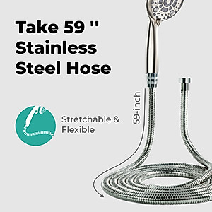 LOKBY Water Saving High Pressure Shower Head with Handheld Set - Detachable Rain Shower Head Set 6-Mode for Low Flow - Removable Hand Held Shower Head with Hose 59'' - No Tool 1-Min Install - Nickel