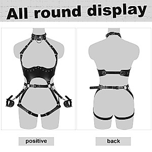 Waist Garter belt Punk Full body harness for women Photography Dance Rock Halloween Leather cage Chest strap set (Black)