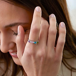 EVE'S ADDICTION Sterling Silver Custom 4 Stone Simulated Birthstone Rings for Women Eternity Band (ring size 5) Mother's Ring - Gifts for Mom