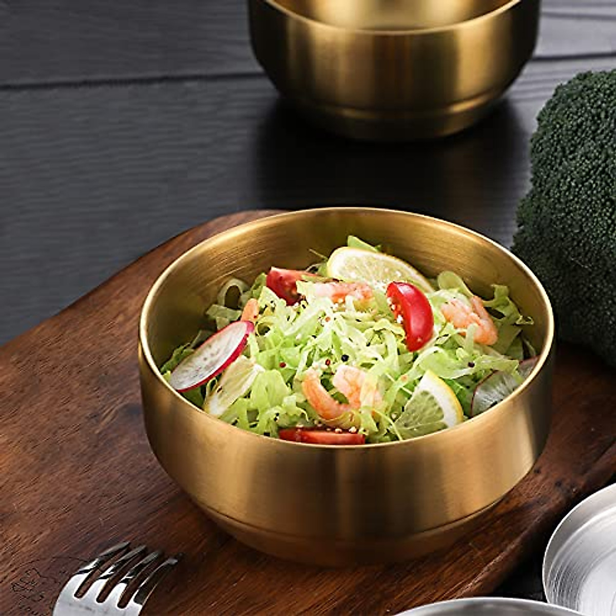 4Pack Thick 304 Stainless Steel Bowls, Small Double Wall Rice Bowls, Stainless Steel Soup Bowl Salad Bowl Noodle Bowl, Metal Bowls for Fruit Cereal Snack Appetizer (Gold, 4.7in)