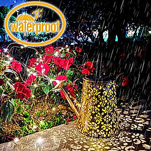 Solar Watering Can with Cascading Lights Waterproof Metal Enchanted Watering Can Solar Waterfall Lights for Outdoor Garden Decor Yard Decorations Pathway Lawn Romantic Atmosphere Lighting