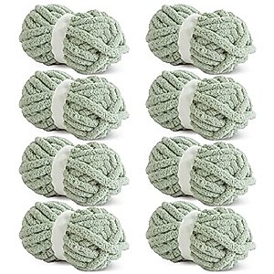 HOMBYS Sage Green Chunky Chenille Yarn for Crocheting, Bulky Thick Fluffy Yarn for Knitting,Super Bulky Chunky Yarn for Hand Knitting Blanket, Soft Plush Yarn, 8 Jumbo Pack (31.7 yds,8 oz Each Skein)